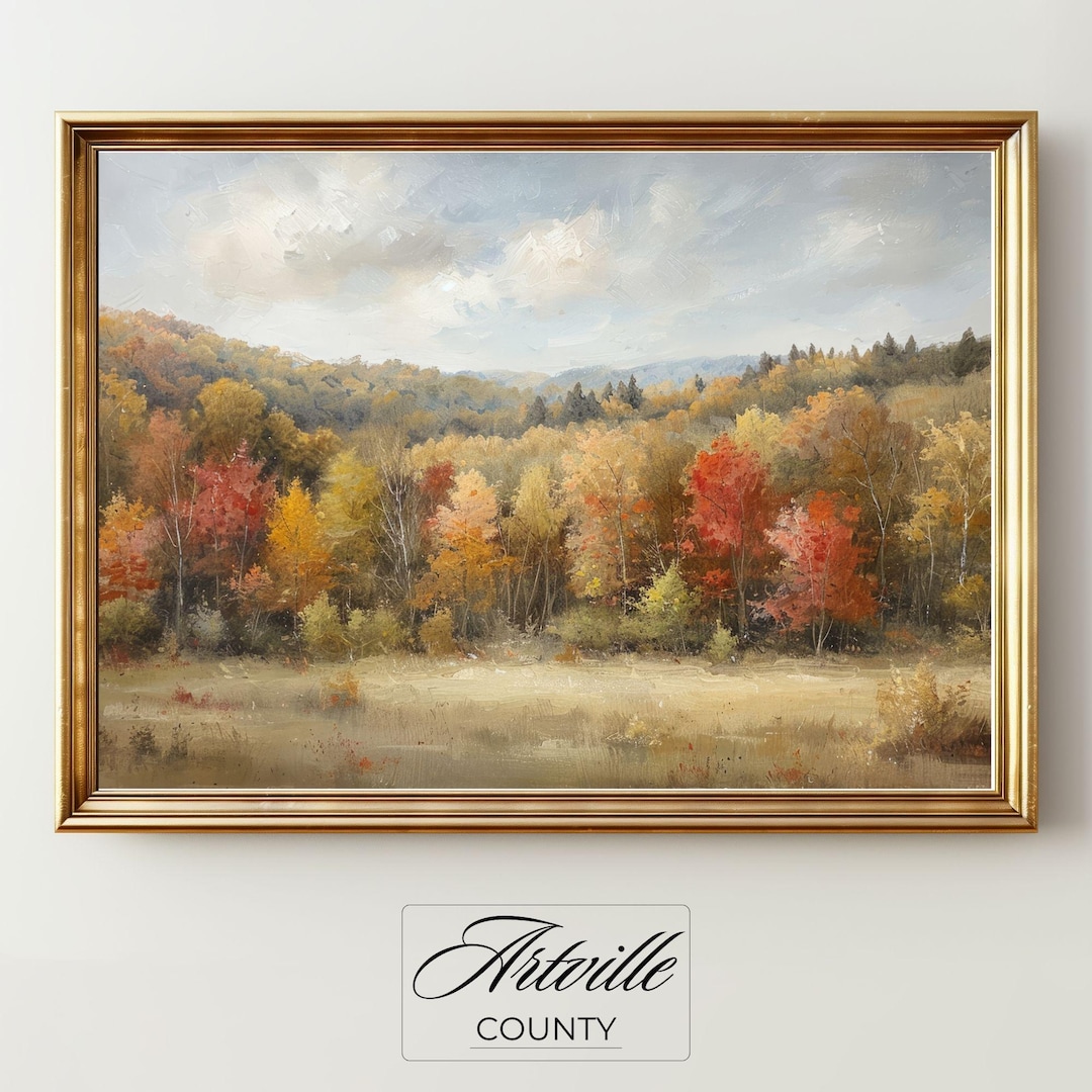 Printable Vintage Fall Landscape Painting, Rustic Nature Wall Art ...