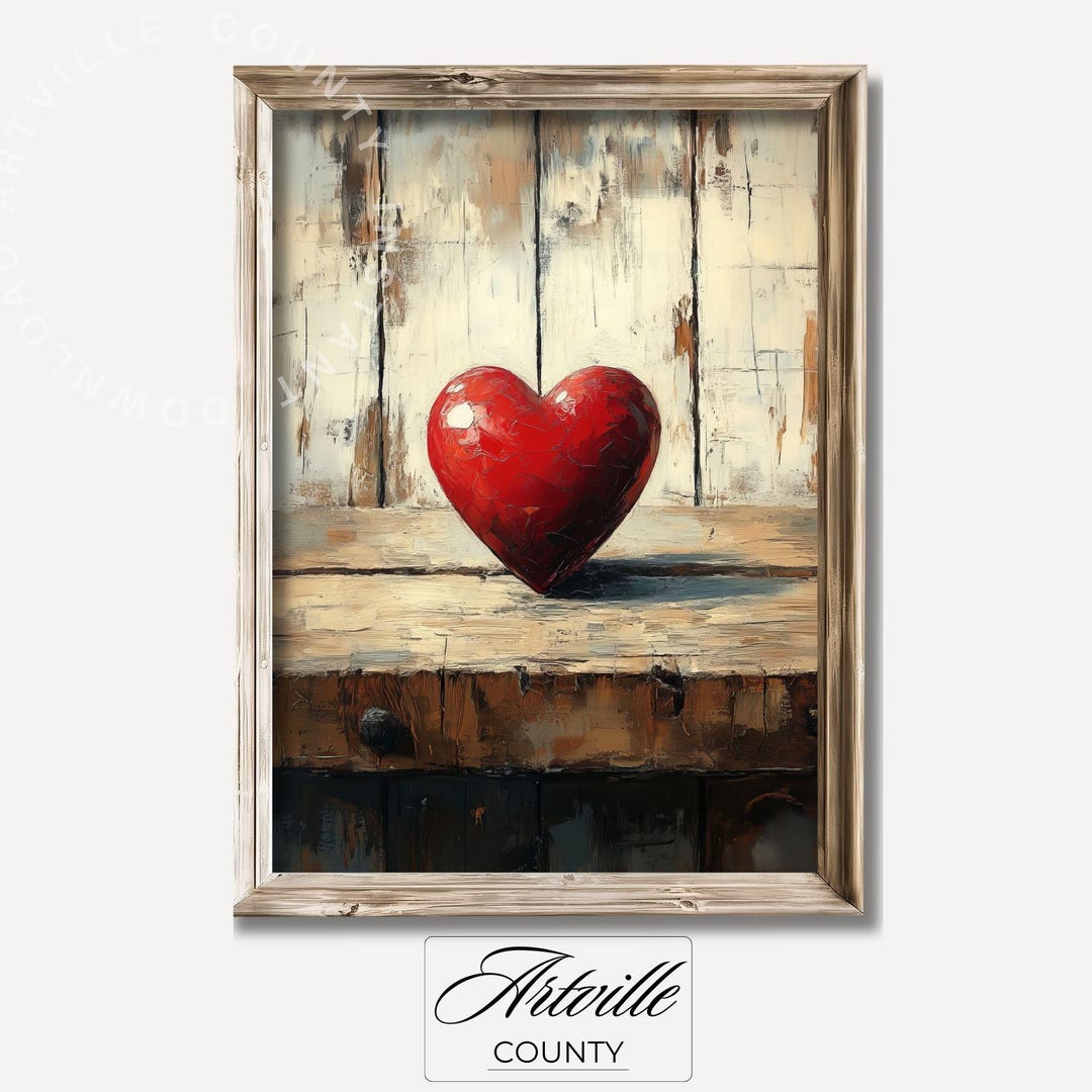Printable Valentines Day Wall Art, Vintage Heart Shape Print, Rustic ...