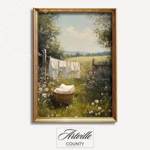 Farmhouse Laundry Day Print, Printable Country Landscape Painting ...