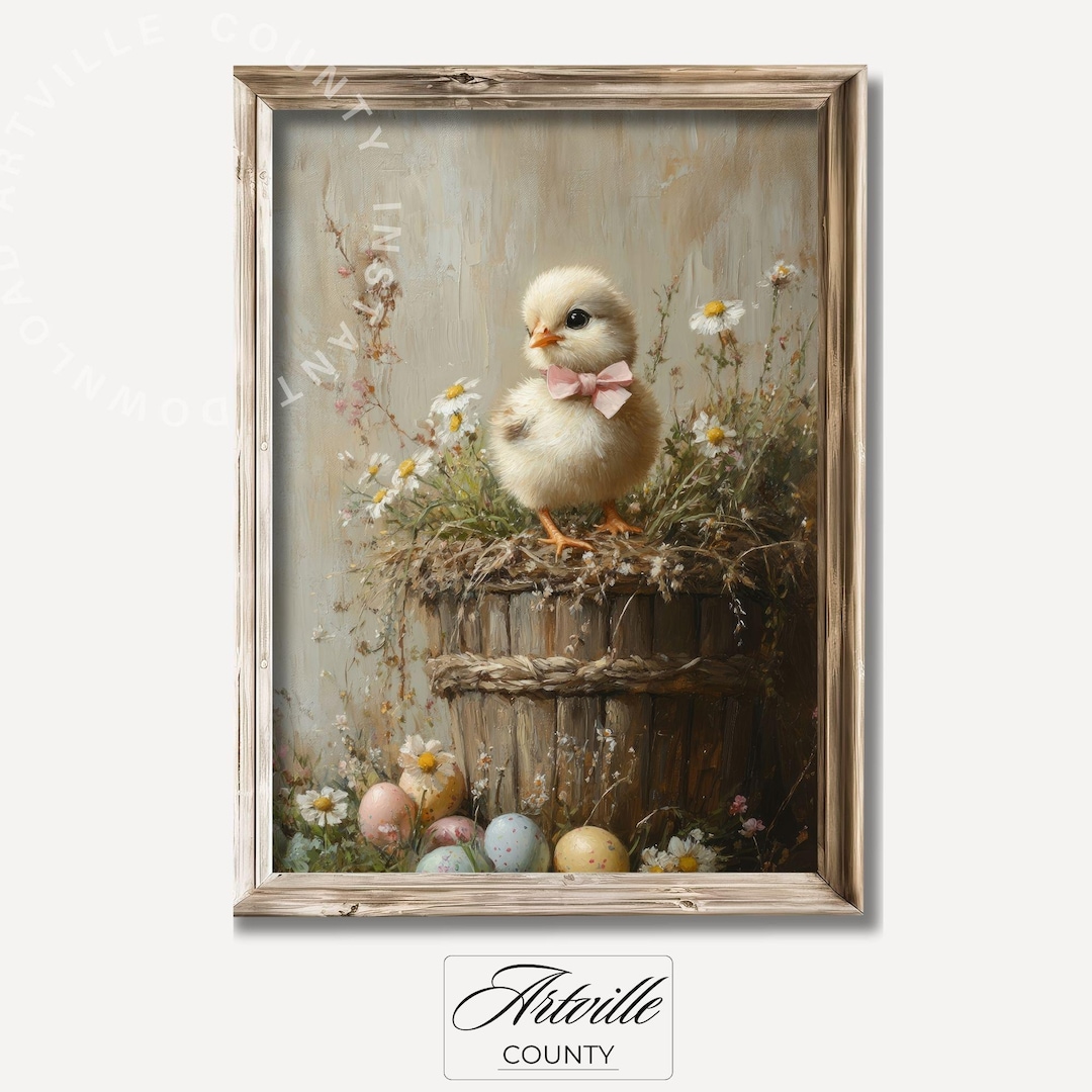 Printable Baby Chick Easter Painting, Vintage Holiday Print, Cute Chick ...