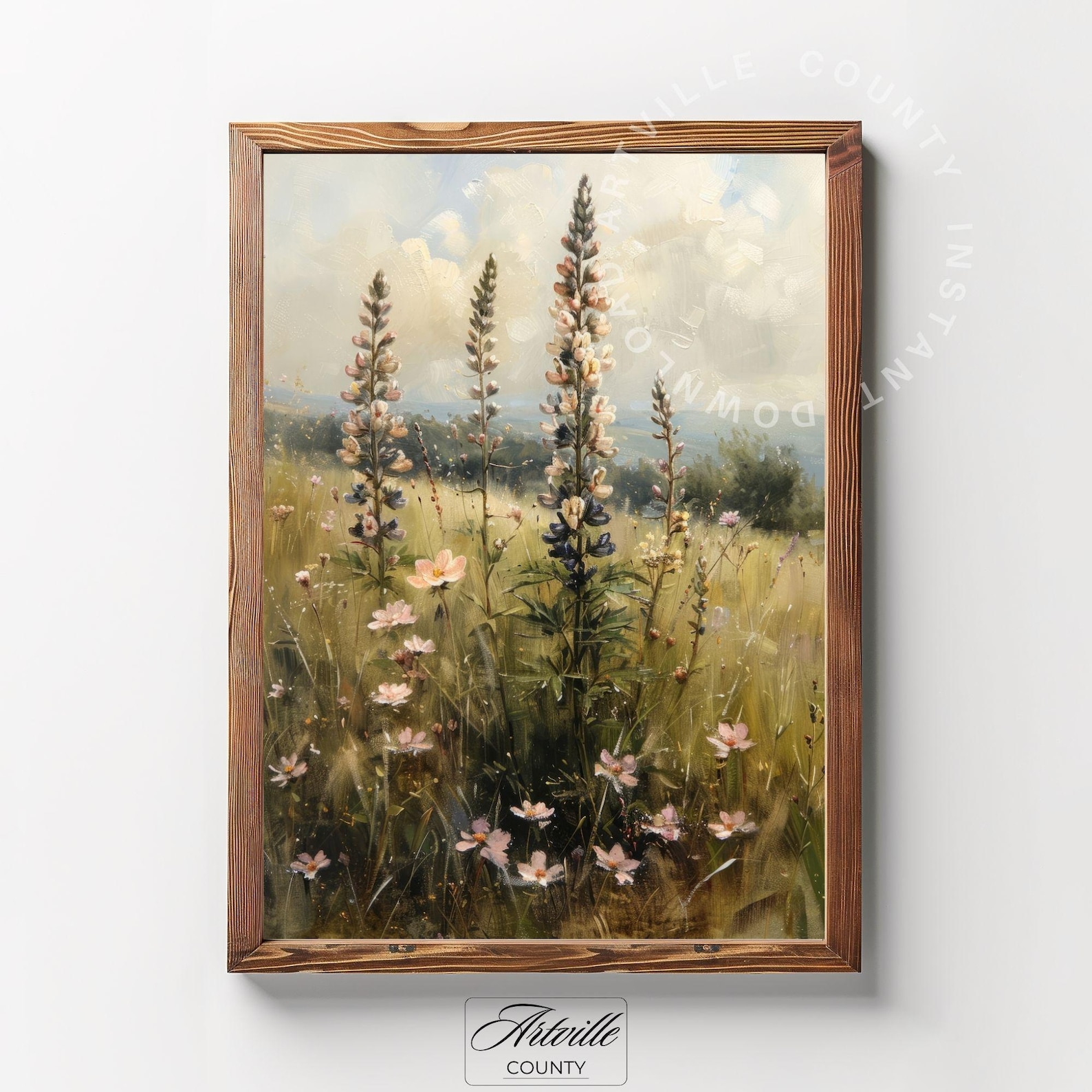 Printable Wildflower Field Landscape Painting, Farmhouse Wall Art ...