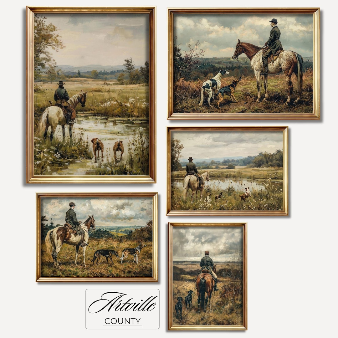 Vintage Hunting Gallery Wall Set, Printable Antique Horse Prints ...