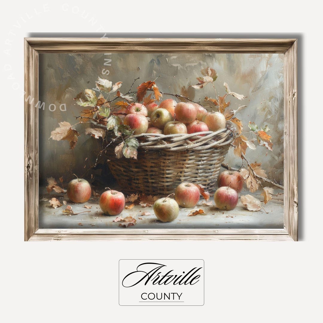 Vintage Apples Wall Art, Autumn Still Life Print, Printable Rustic Fall ...