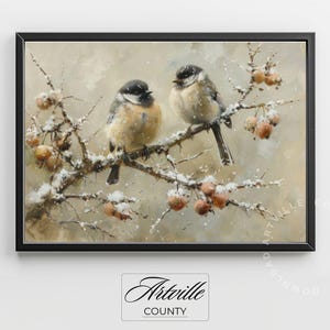 Printable Birds Winter Wall Art, Vintage Bird on Winter Tree Oil ...