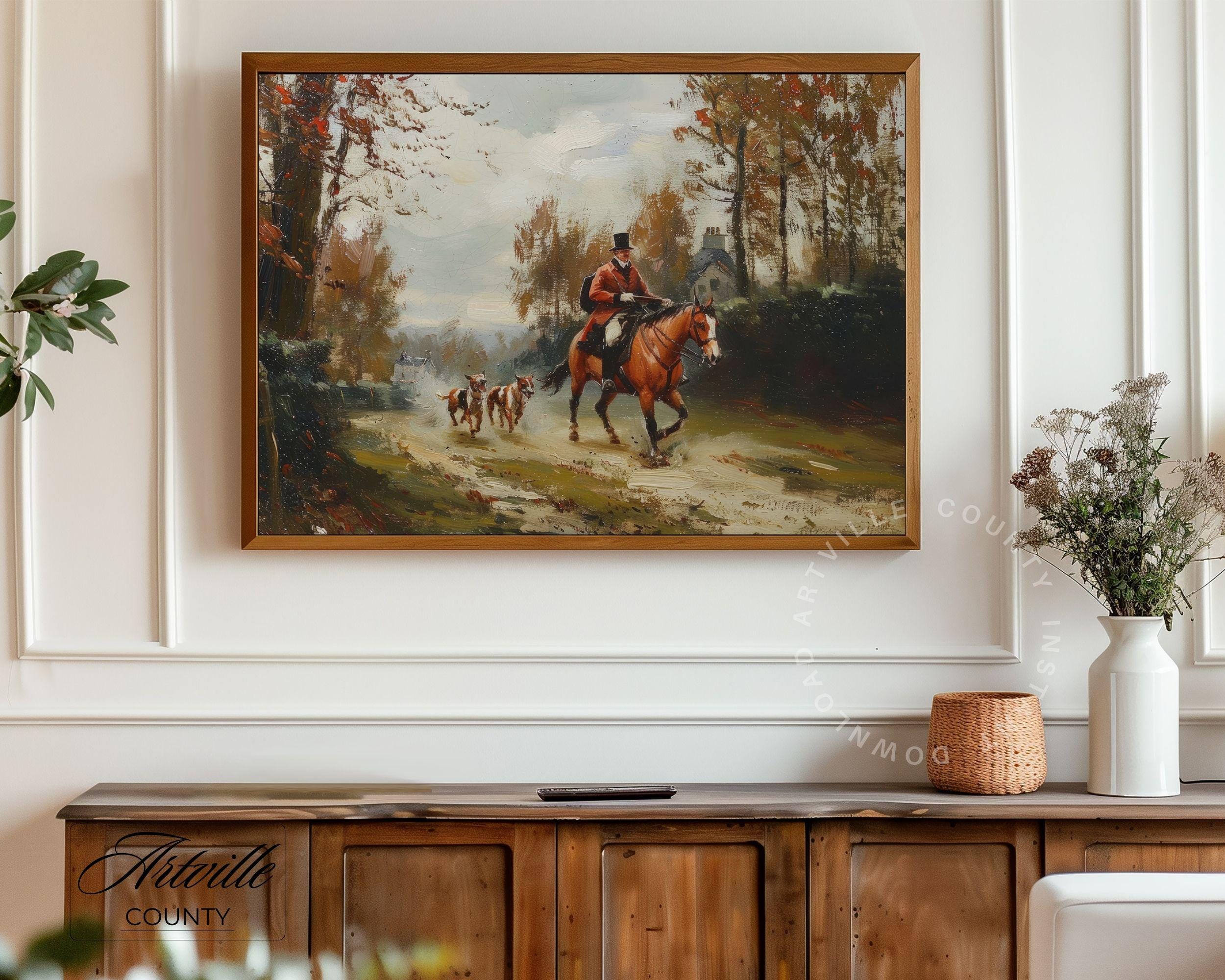 Vintage Fox Hunting Print, Printable Horseman and Hounds Rustic ...