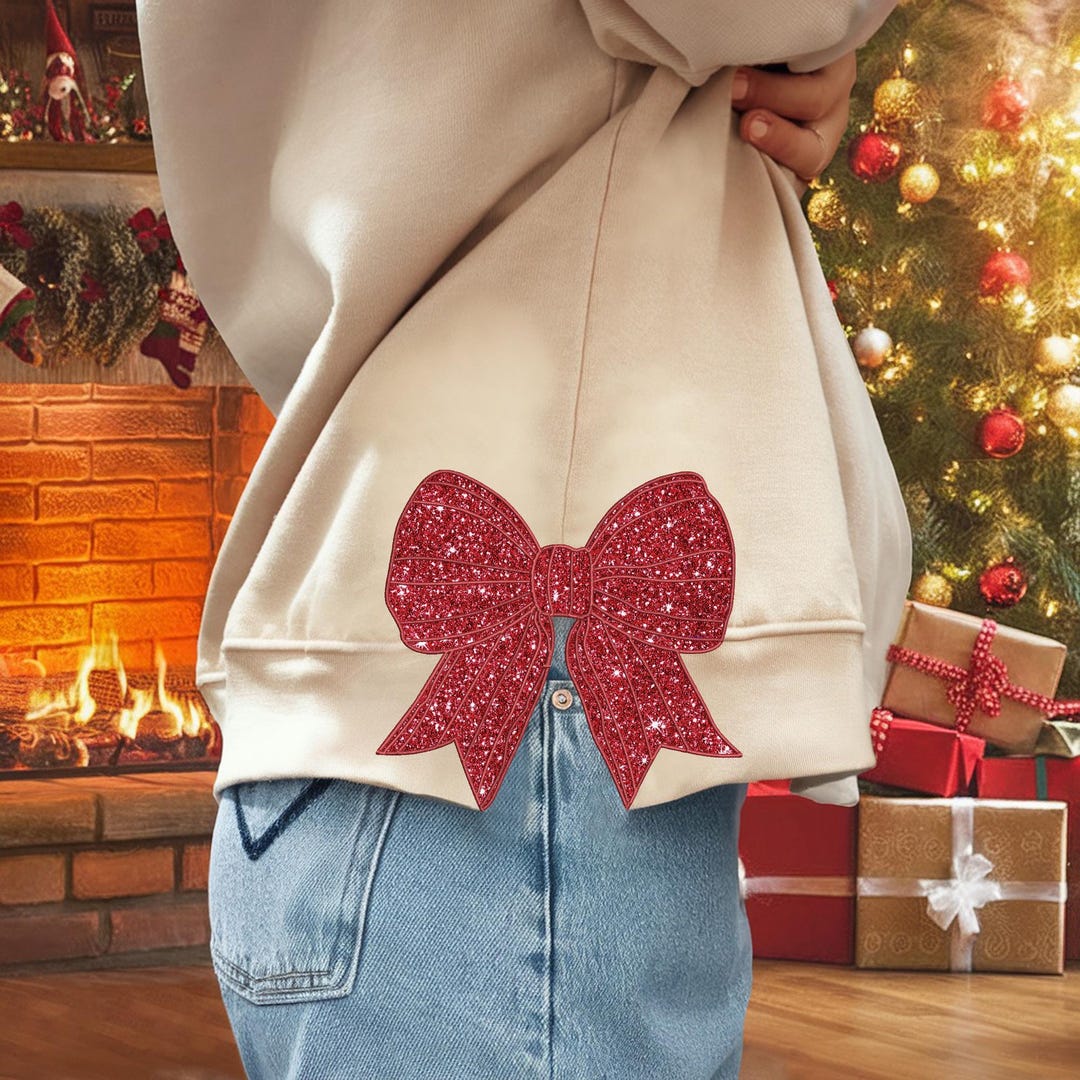 Glitter Side Bow Embroidery Design, Side Bow Appliqué Sweatshirt ...