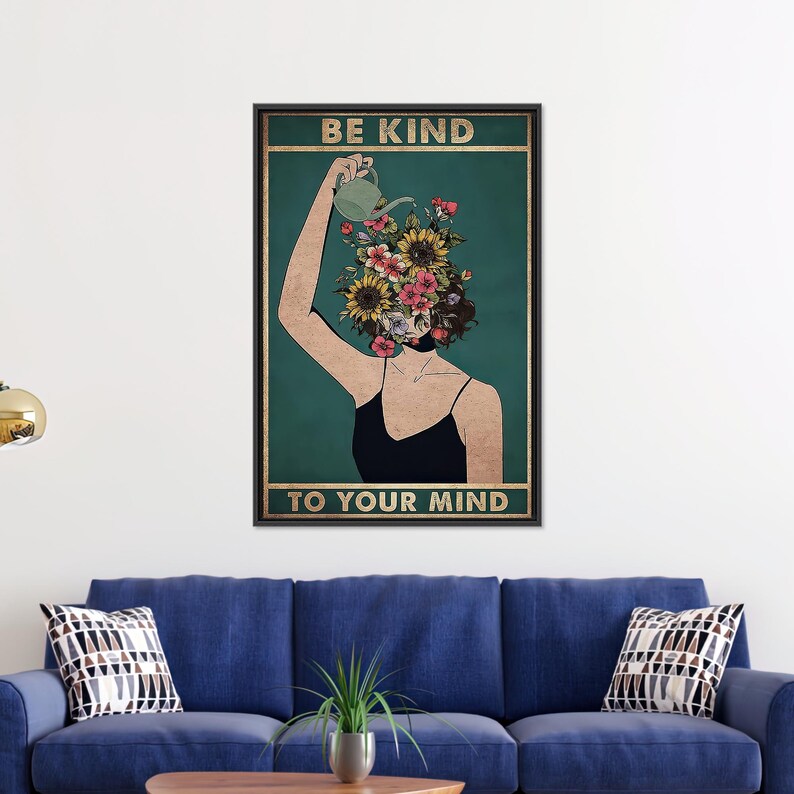 Be Kind to Your Mind Canvas Art: Modern Woman Floral Print - Etsy