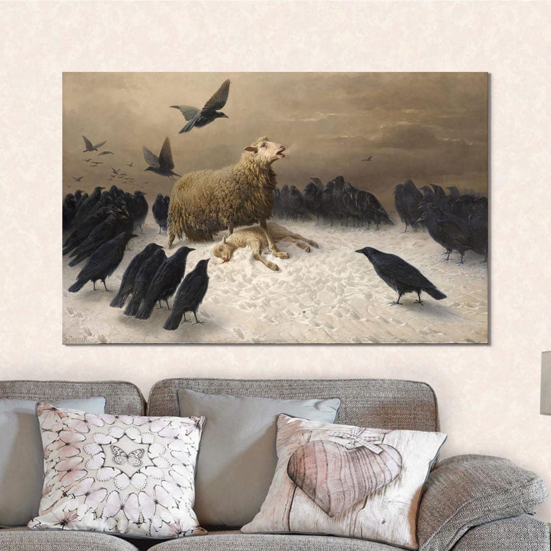 Gothic Sheep and Crows Canvas Art: Symbolic Animal Painting - Etsy