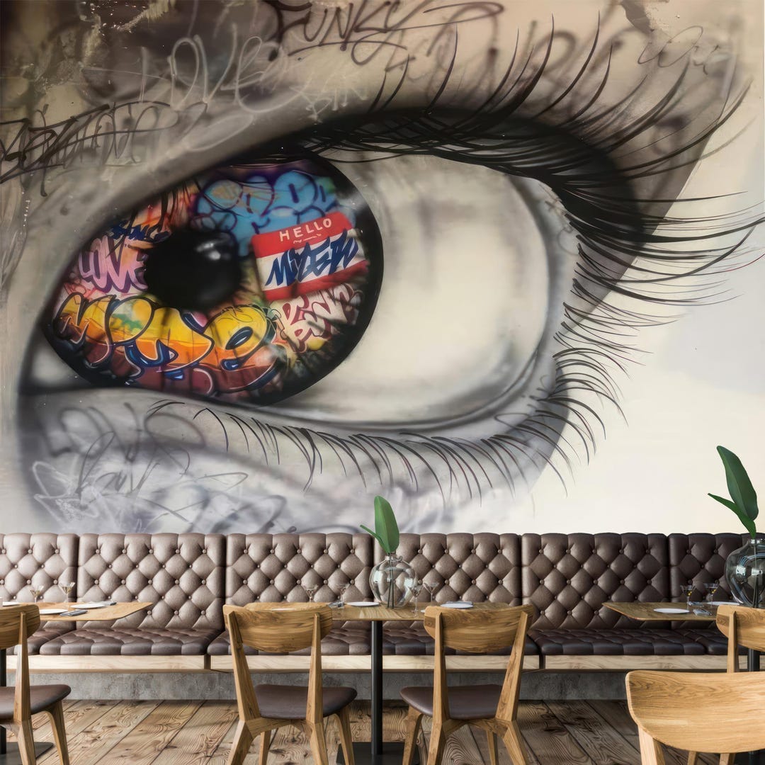 Graffiti Eye Wall Mural, Urban Street Art Wallpaper, Realistic Eyeball ...