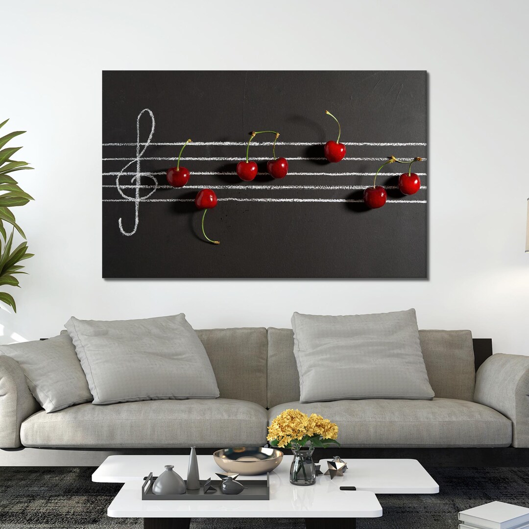 Cherry and Music Notes Canvas Poster, Music Room Wall Hanging, Trendy ...