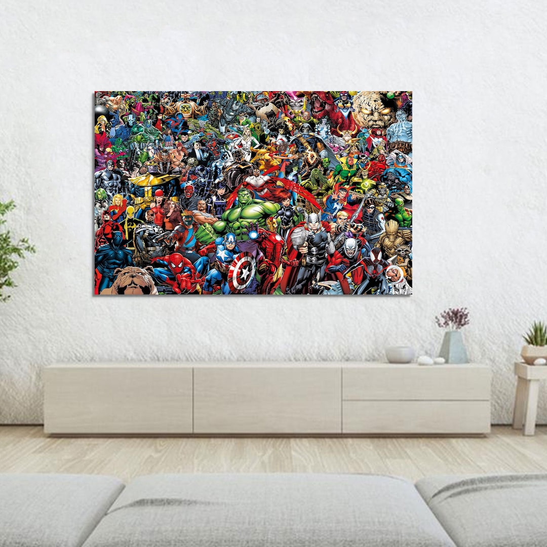 Superhero Collage Canvas Art – Colorful Comic-inspired Wall Decor ...