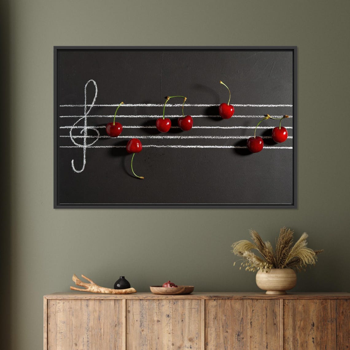 Cherry and Music Notes Canvas Poster, Music Room Wall Hanging, Trendy ...