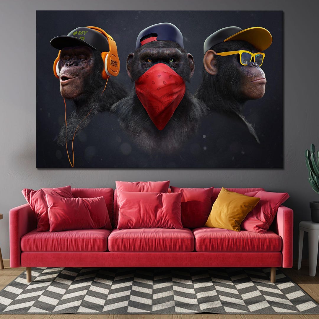 Three Wise Monkeys Canvas Art: Modern Home Decor, Framed Canvas - Etsy
