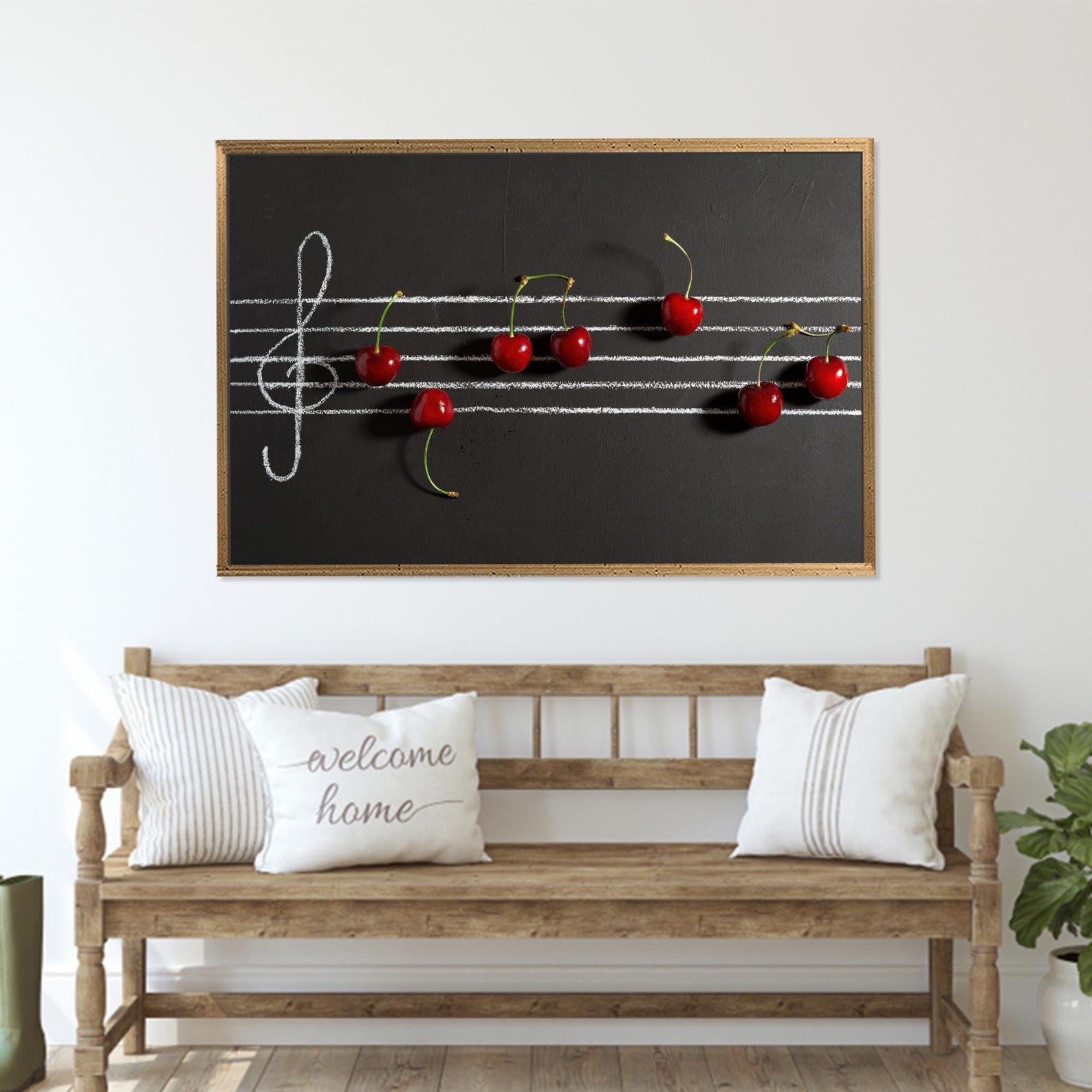 Cherry and Music Notes Canvas Poster, Music Room Wall Hanging, Trendy ...
