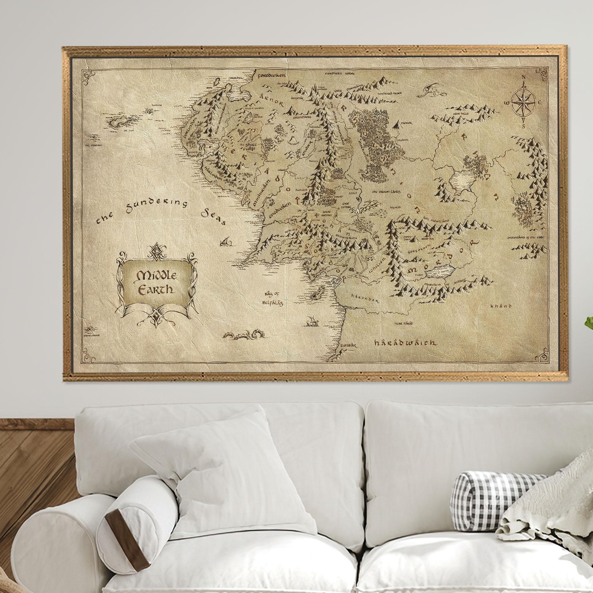 Fantasy Map Wall Art Canvas – Vintage Style Middle Earth-inspired Map ...