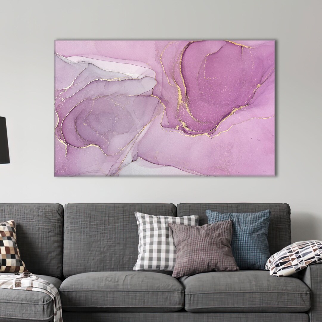 Purple Gold Abstract Canvas Art Print: Modern Alcohol Ink Painting - Etsy