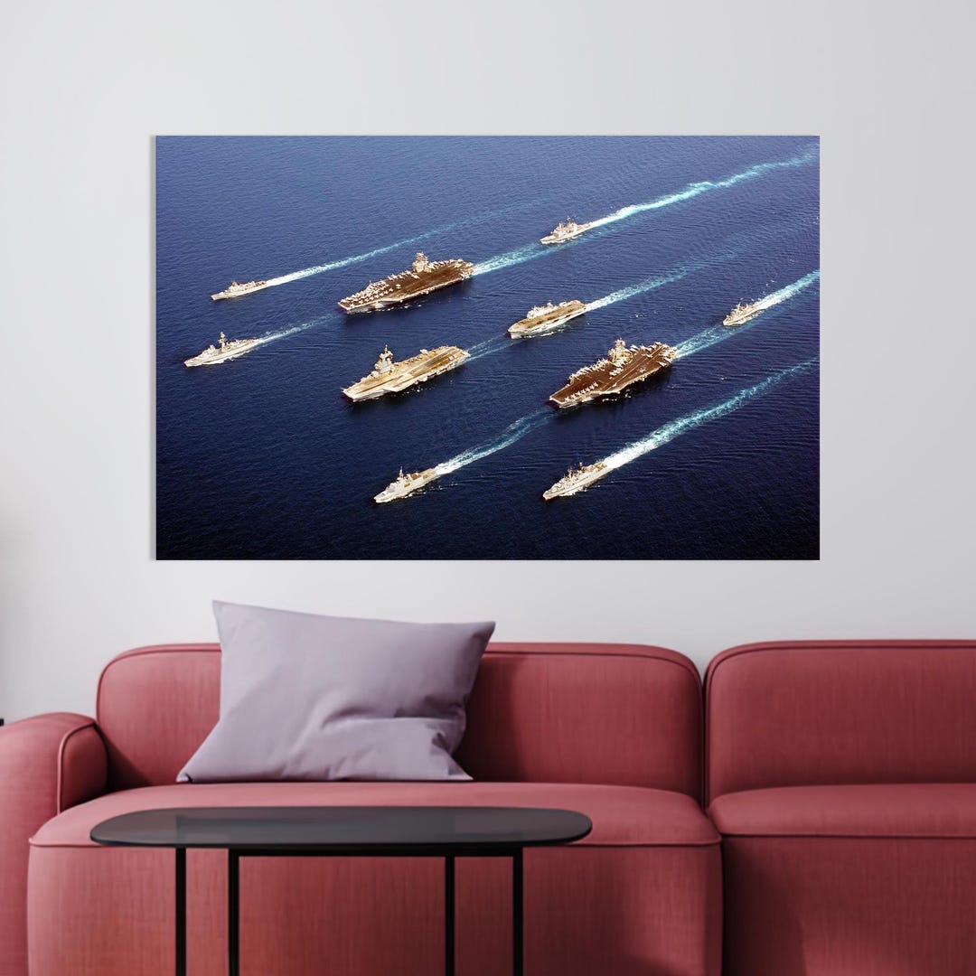 Navy Ships Canvas Art: Military Fleet, Ocean Seascape, Framed Wall ...