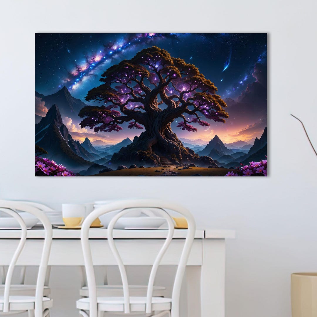 Tree of Life Canvas Wall Art: Cosmic Galaxy Print, Mystical Home Decor ...