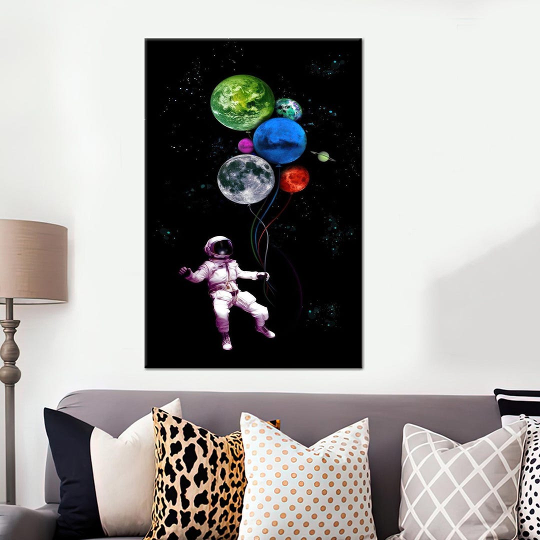 Astronaut Planet Balloons Canvas: Whimsical Galaxy Art Print - Etsy