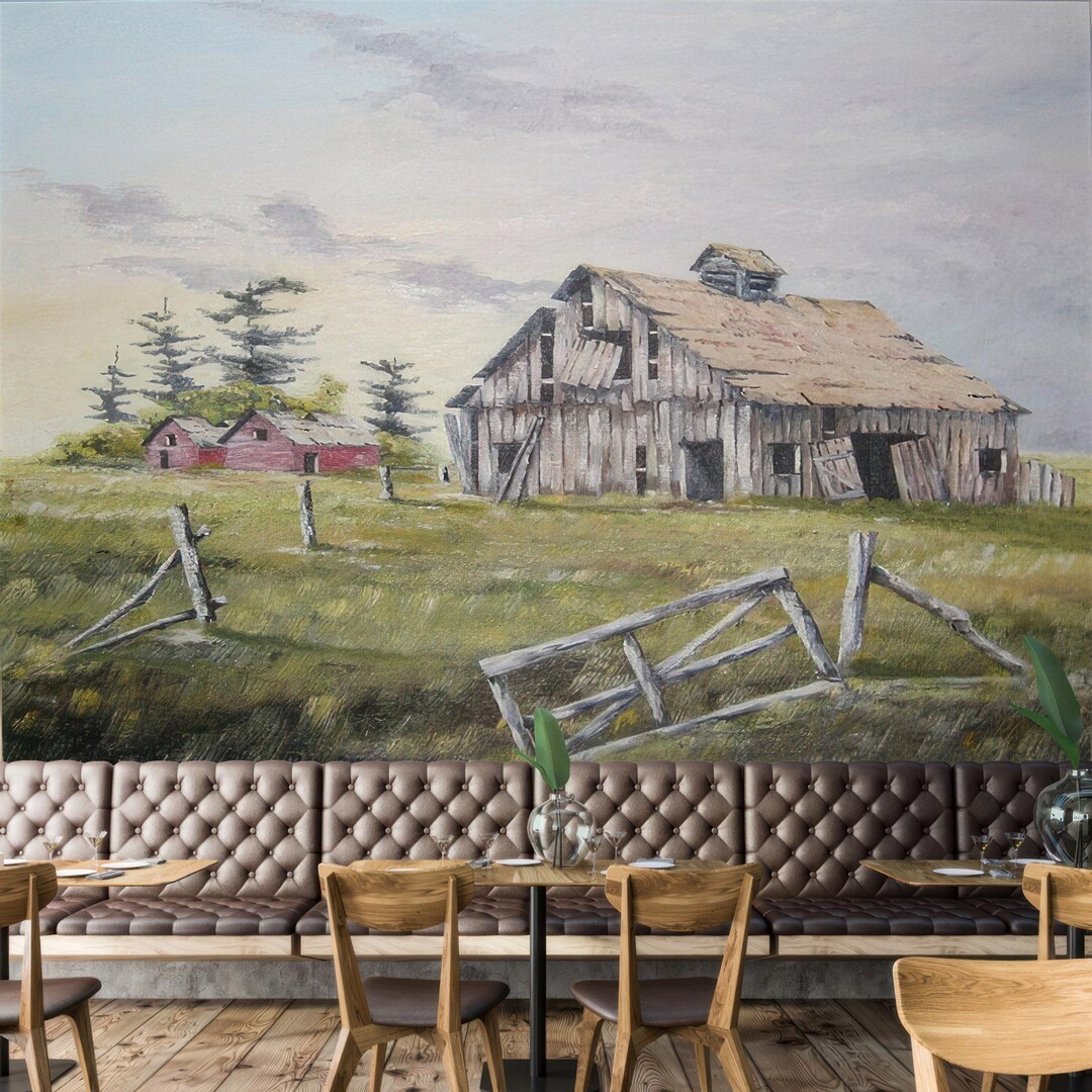 Rustic Barn Wall Mural, Vintage Farmhouse Country Decor, Old Farmhouse ...
