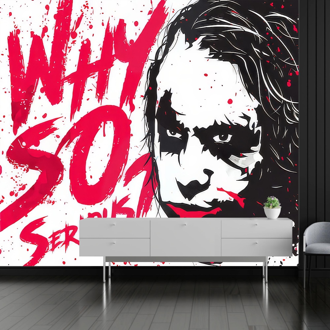 Joker Why so Serious Wall Mural, Comic Villain Graffiti Wallpaper, Red ...