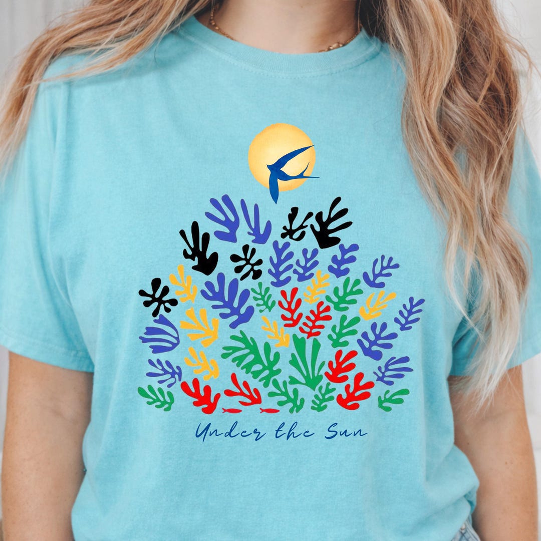 Under the Sun Tee | Artistic Bird, Sun & Sea Shapes | Matisse Inspired ...