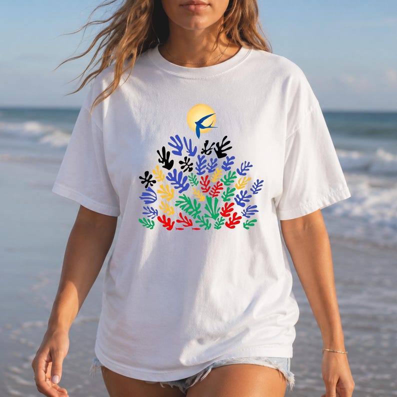 Under the Sun Tee | Artistic Bird, Sun & Sea Shapes | Matisse Inspired ...
