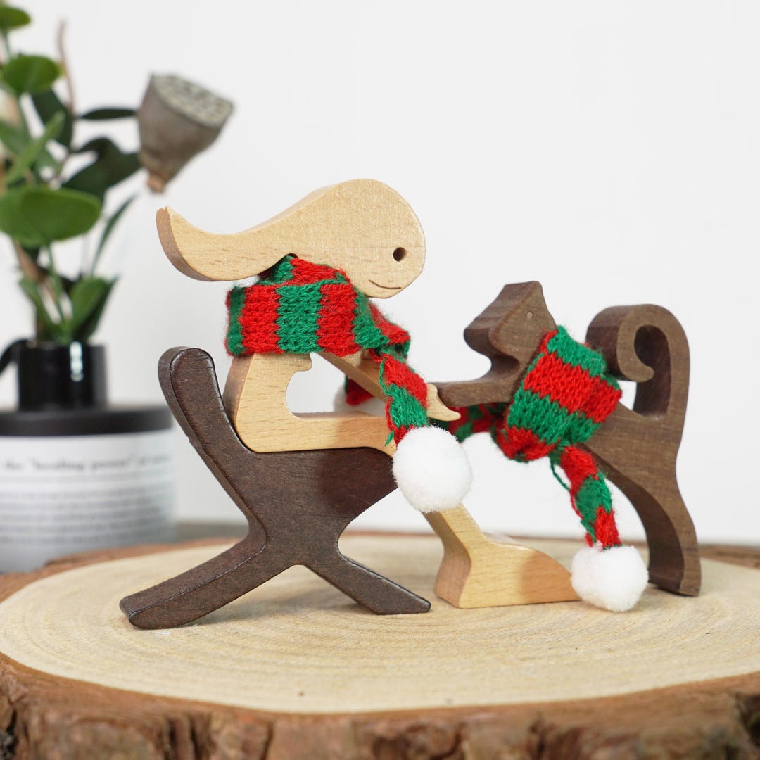 Personalised Christmas Wooden Cat and Human Sculpture - Unique Gift to ...
