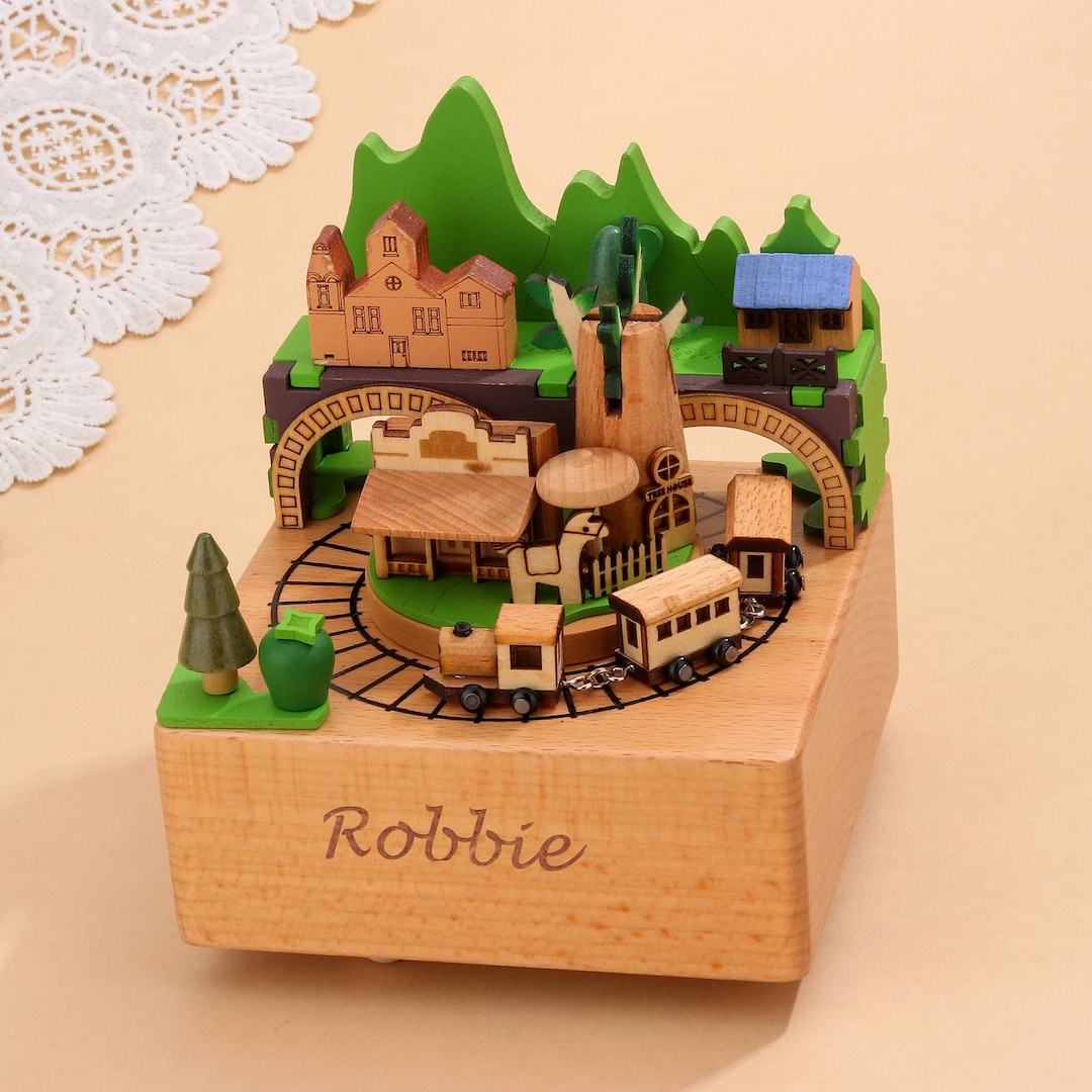 Personalized Wooden Train Music Box: Handmade Nursery Decor - Etsy