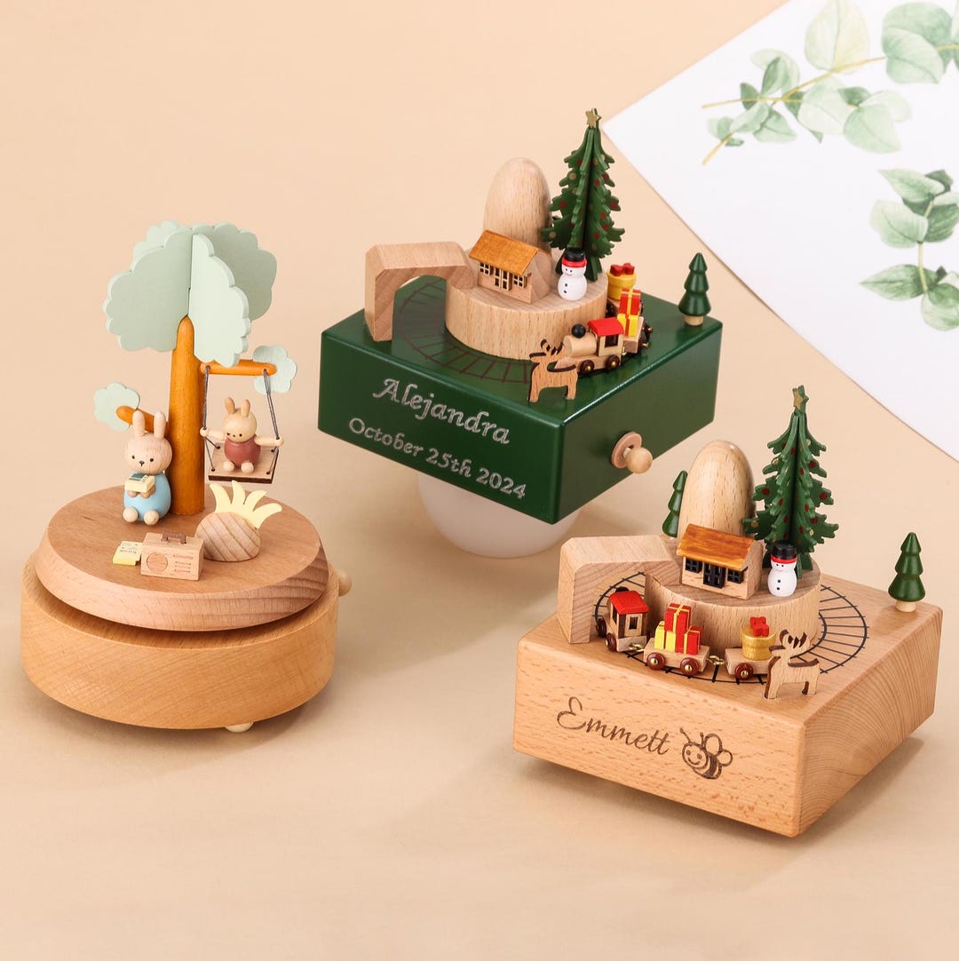 Personalized Wooden Train Music Box,custom Musical Carousel，birthday ...