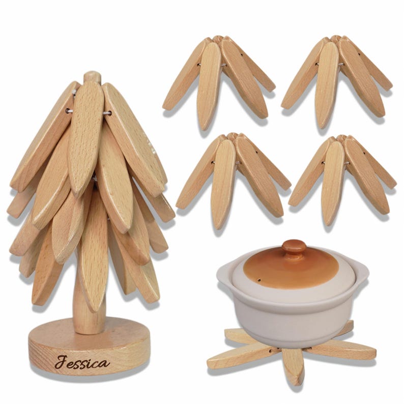 Personalized 4pcs Wooden Tree Trivet Set for Hot Dishes Table ...