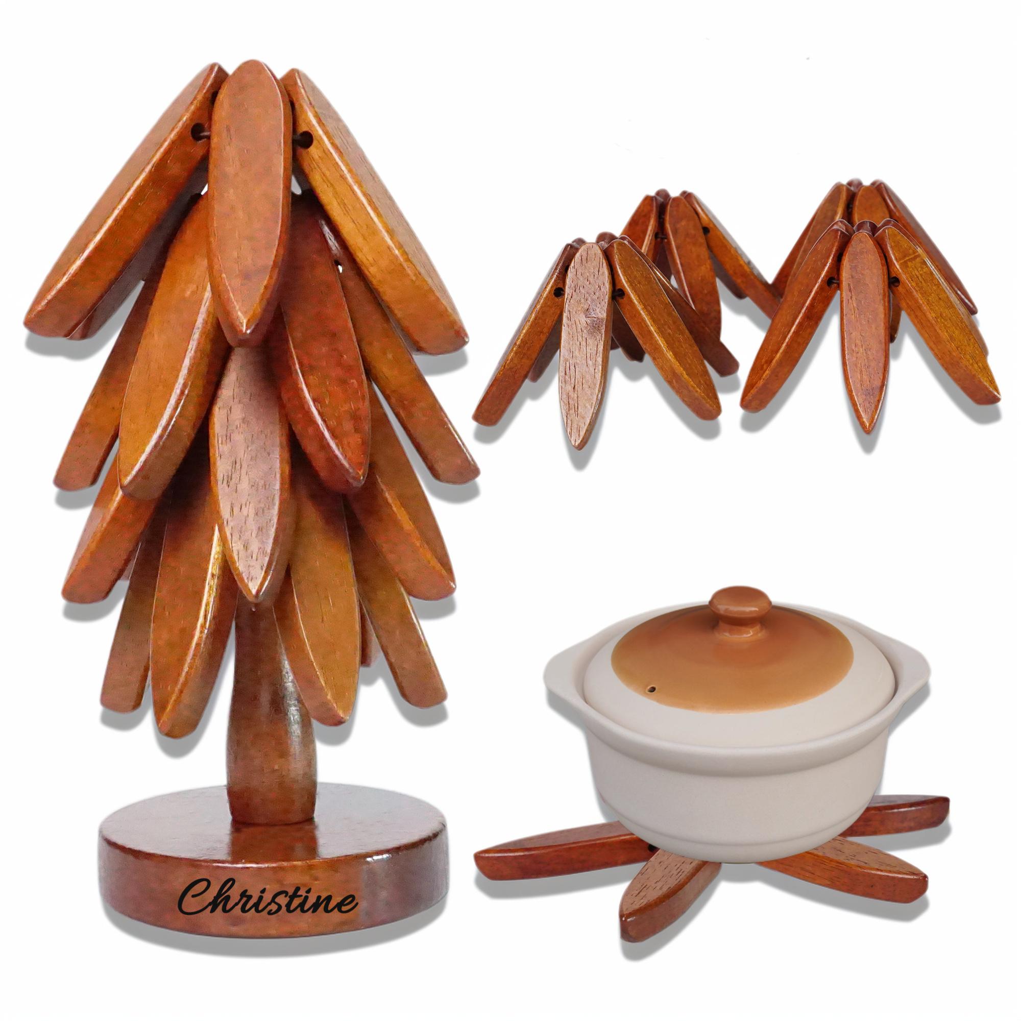 Personalized 4pcs Wooden Tree Trivet Set for Hot Dishes Table ...