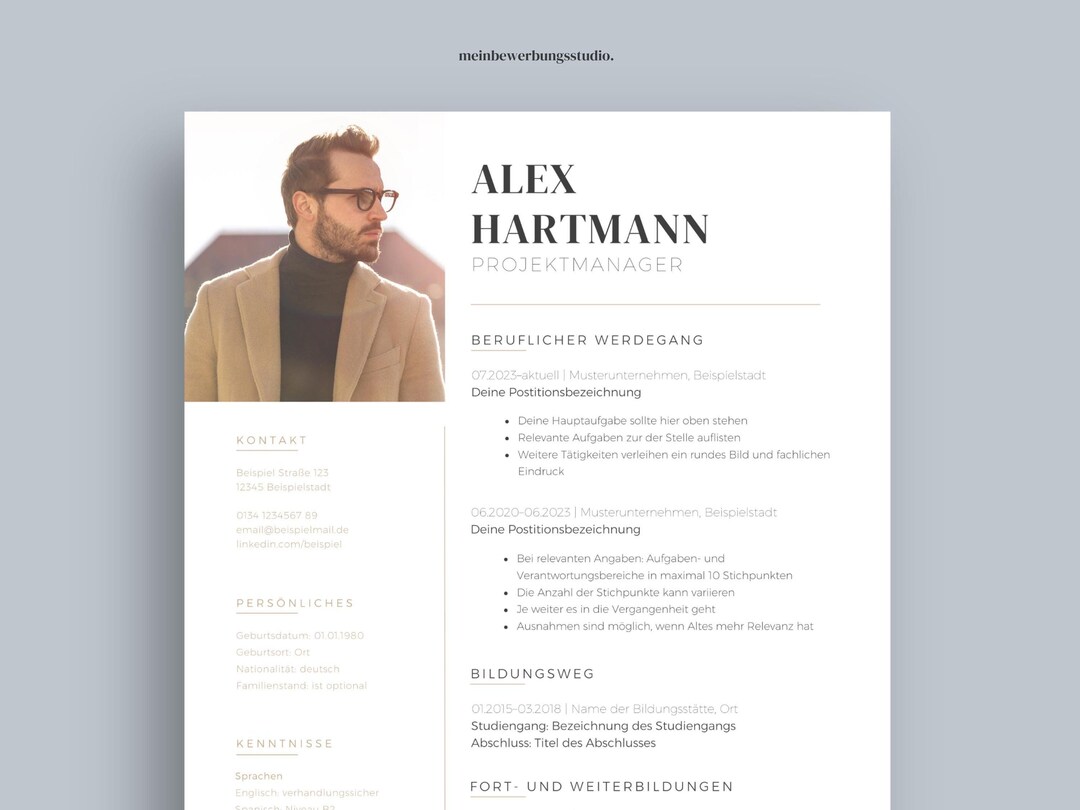 German Application Template | Resume Template | Professional Design in ...