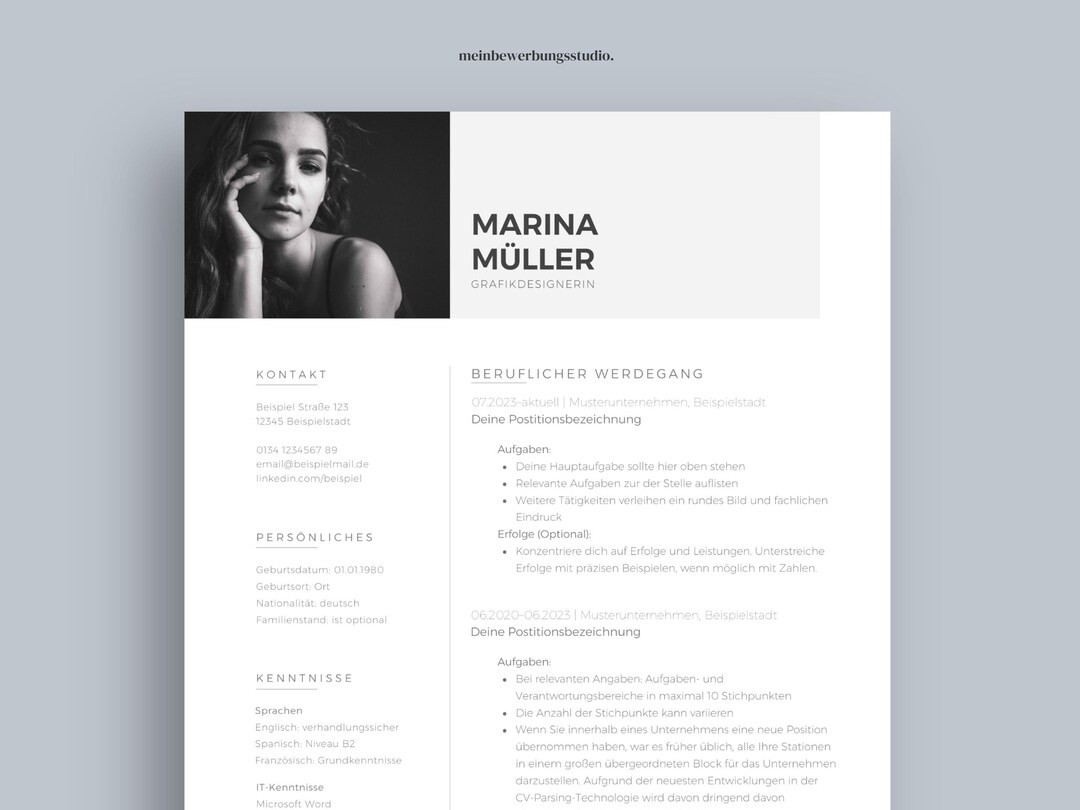 Modern Application Templates German CV & Cover Letter Professional ...