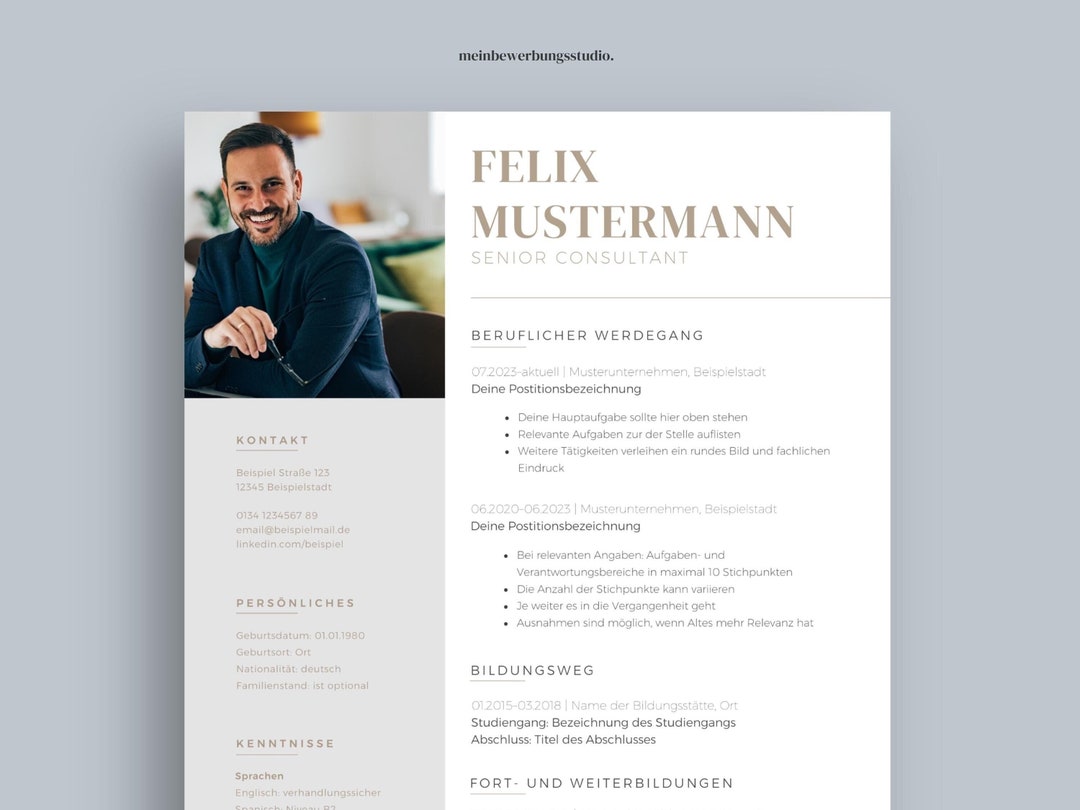German Application Template | Resume Template | Professional Design in ...