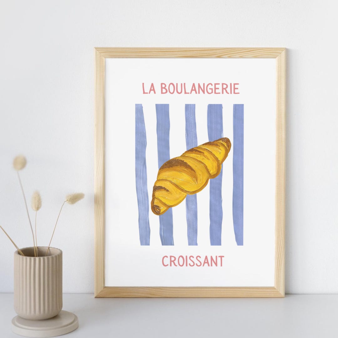 Croissant Print Patisserie Art Pastries Wall Art Stripe Wall Print ...