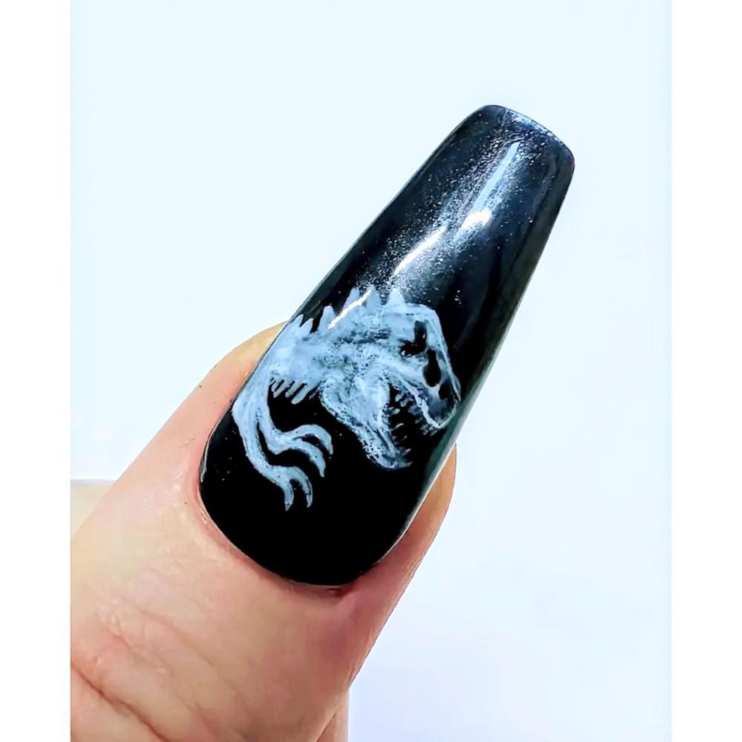 Black and Neon Dinosaur Nails Set | Luxury Reusable Gel Nails ...