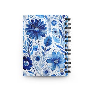 Blue Floral Journal, Spiral Bound Notebook, Gift for Her, Lined Paper ...