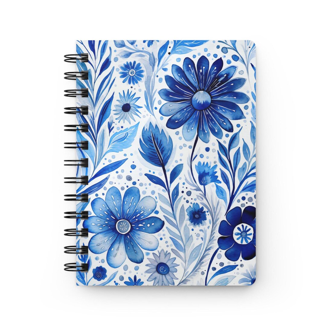 Blue Floral Journal, Spiral Bound Notebook, Gift for Her, Lined Paper ...