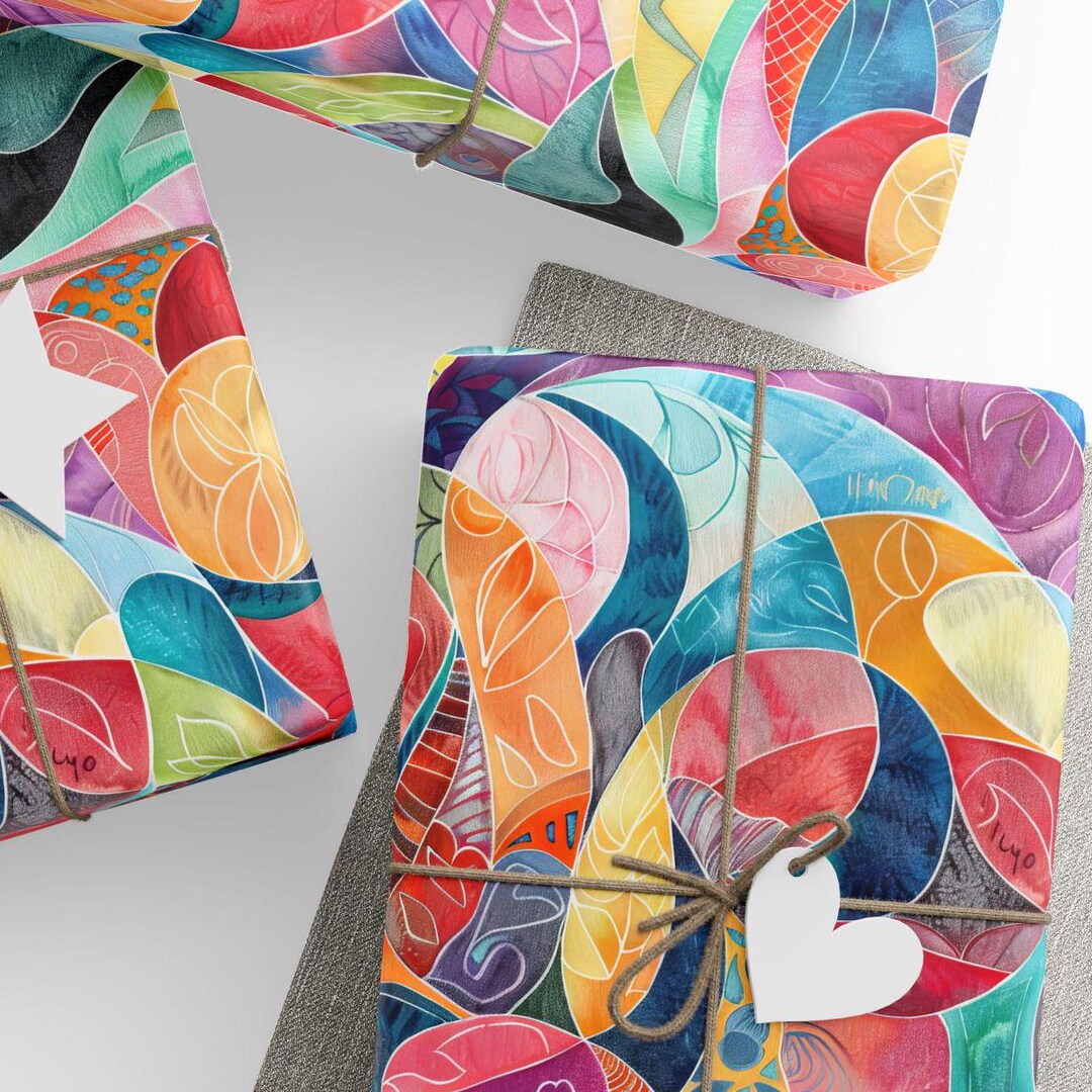 Artistic Wrapping Paper, Colorful Abstract Art Gift Wrap, Designer ...