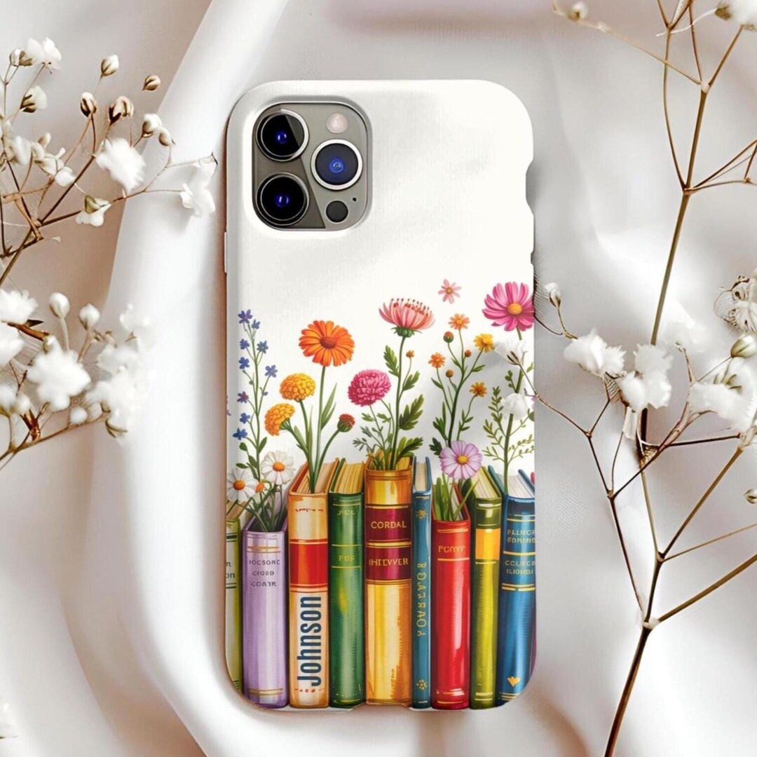 Custom Books & Wildflowers Phone Case, Name on a Book, iPhone 12,13,14 ...
