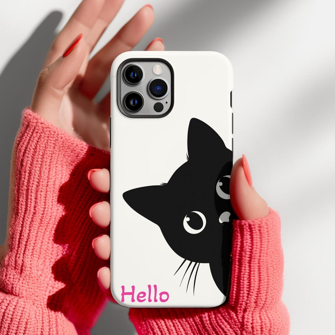 Cute Black Cat Phone Case, Peekaboo Cat Design, Personalized iPhone ...
