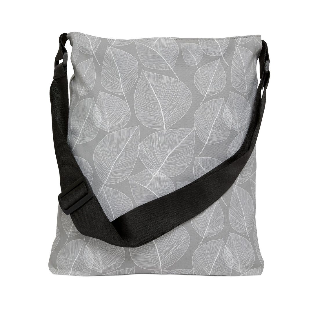 Stylish Light Gray Tote Bag, Pretty Leaf Design, Crossbody Tote Bag ...