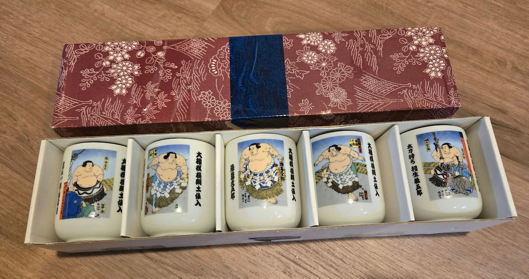 Japanese Sake Cups Sumo Wrestlers Set of 5x Ceramicware - Etsy