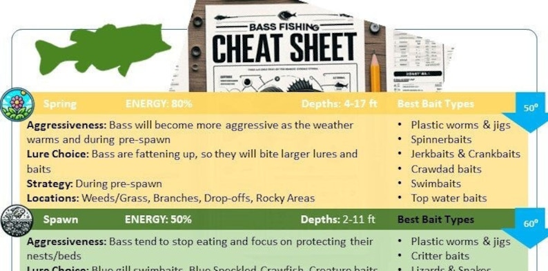 Bass Fishing Cheat Sheet - Etsy