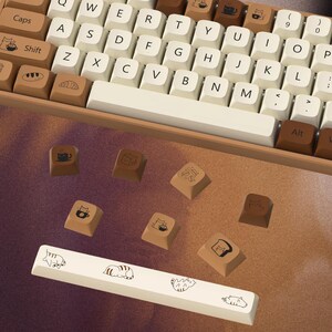 143 Keys Coffee Cat Theme Keycaps Set, 5 Side Dye-sub PBT Keycaps, XDA ...