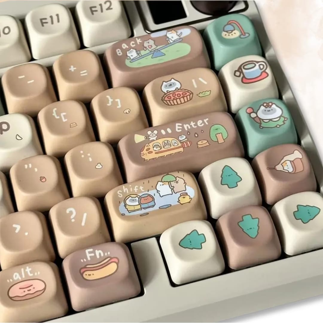 131 Key Cute Cafe Keycaps Set, OEM Profile Keycaps for Mechanical ...