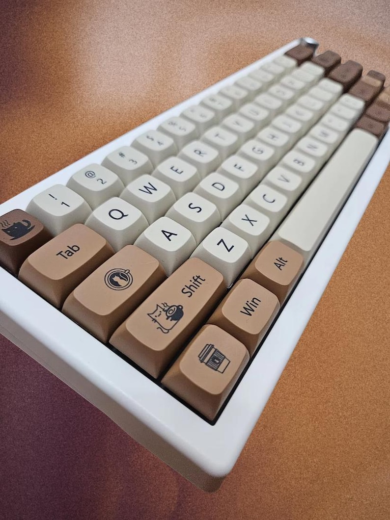 143 Keys Coffee Cat Theme Keycaps Set, 5 Side Dye-sub PBT Keycaps, XDA ...