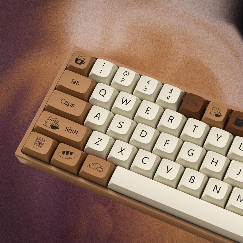 143 Keys Coffee Cat Theme Keycaps Set, 5 Side Dye-sub PBT Keycaps, XDA ...