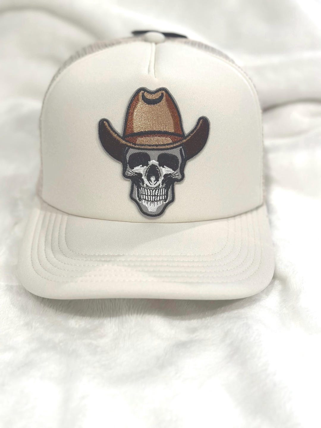 Cowboy Skull Patch Trucker Hat - Etsy